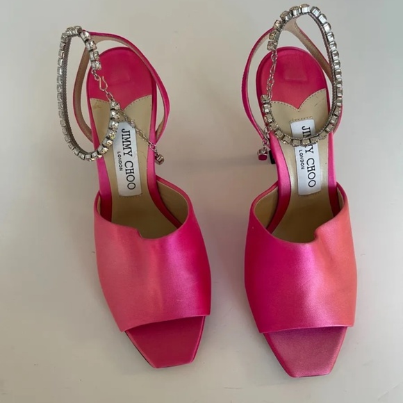 Jimmy Choo | Shoes | Jimmy Choo Saeda 0 Satin Pink Crystal Heel Size ...